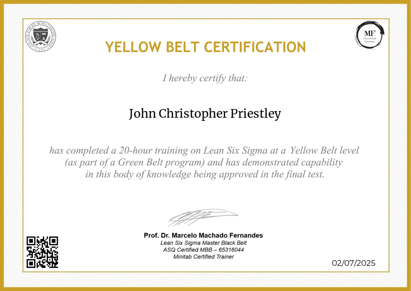 YELLOW BELT CERTIFICATION - MF-OPEX | Certify